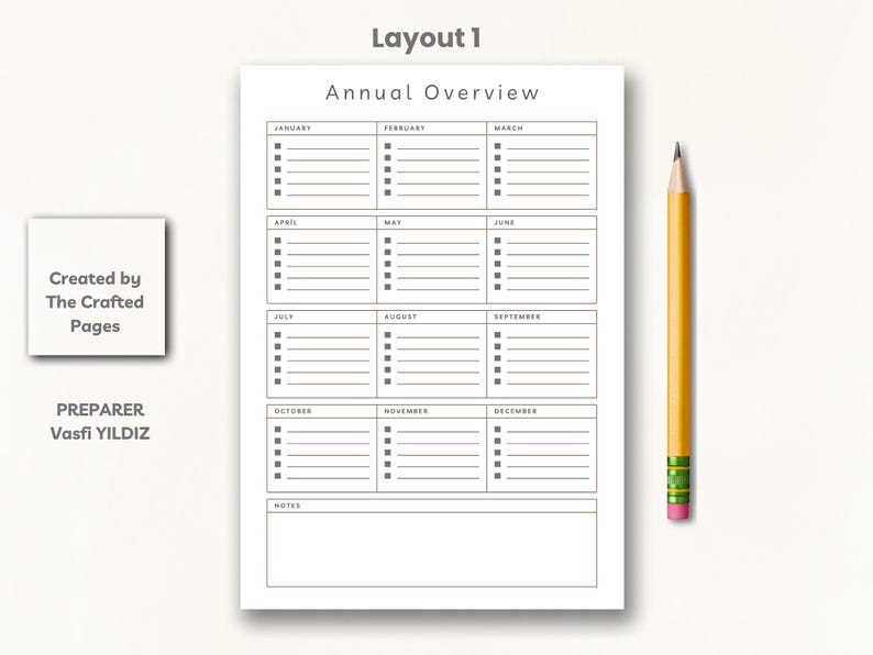 Yearly Overview Planner: Printable Annual Template (A4, A5, US Letter ...