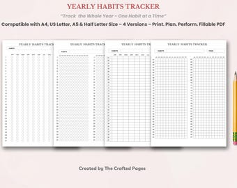 Vertical Yearly Tracker, Printable Planner Insert, Yearly Mood Tracker ...