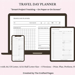 Travel Day Planner Printable | Fillable PDF-4 Sizes- 4 Versions - Etsy