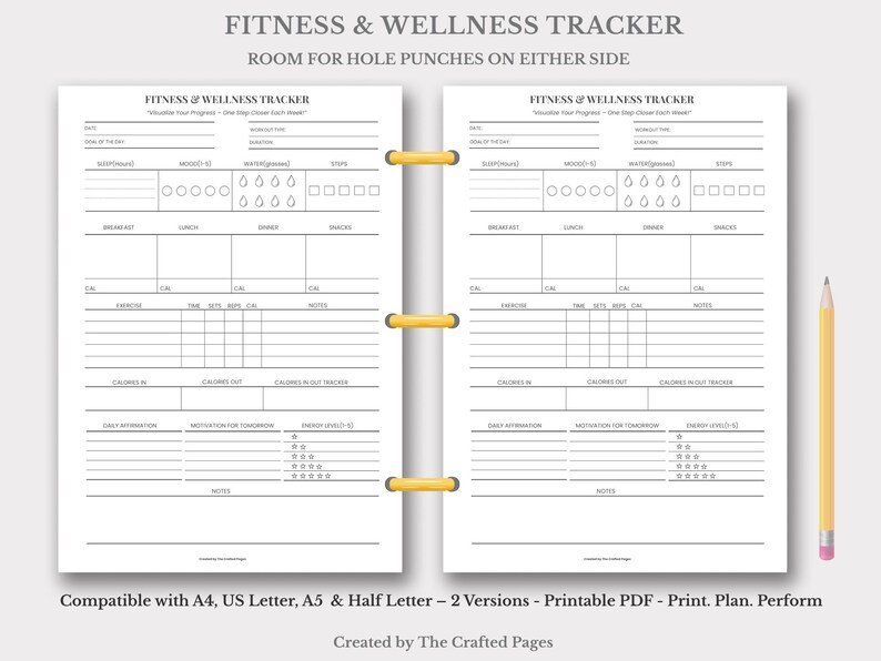 Fitness & Wellness Tracker – Printable Daily Planner (PDF)- 4 Sizes- 2 ...
