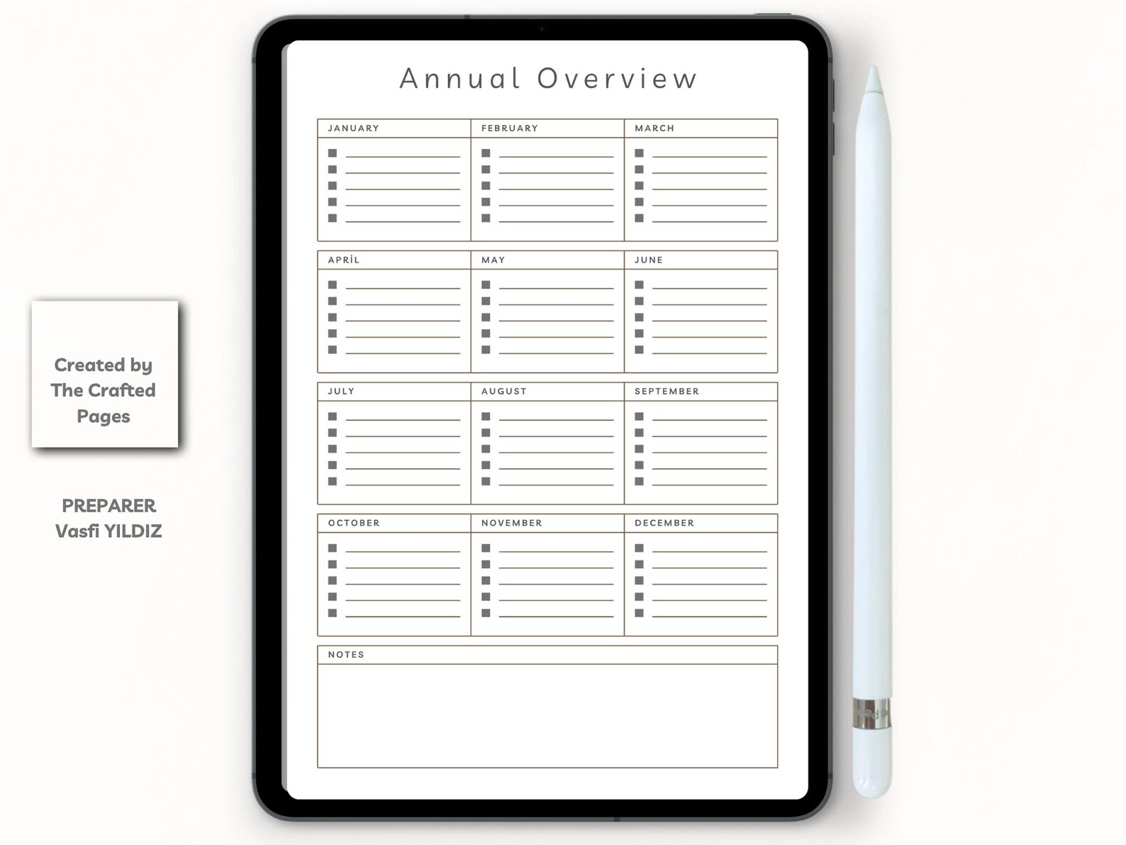 Yearly Overview Planner: Printable Annual Template (A4, A5, US Letter ...