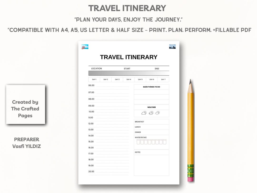 7-day Travel Itinerary Planner: Printable Vacation Schedule (A4, A5, US ...