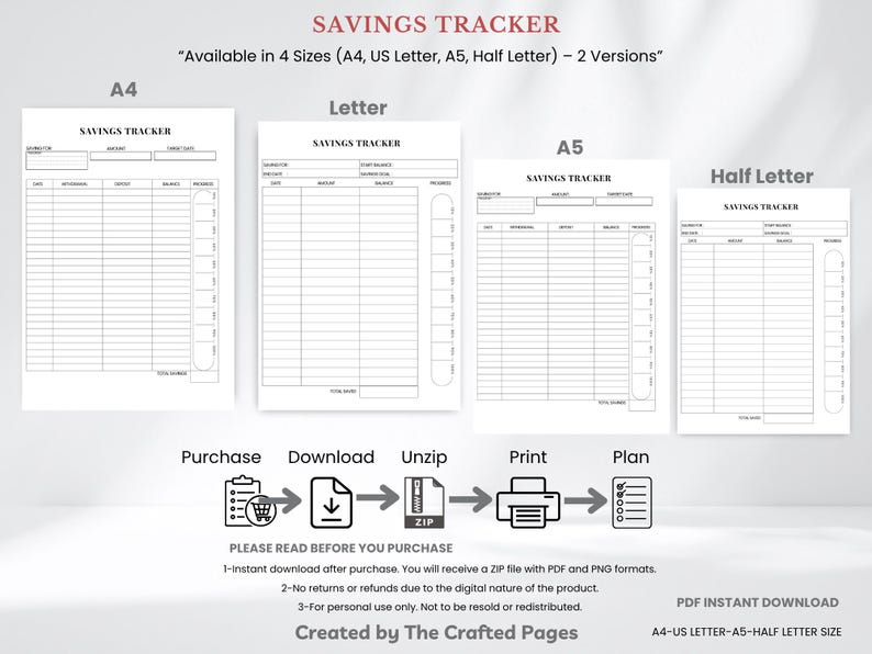 Savings Tracker Printable: Minimalist Finance Planner (A4, A5, US ...