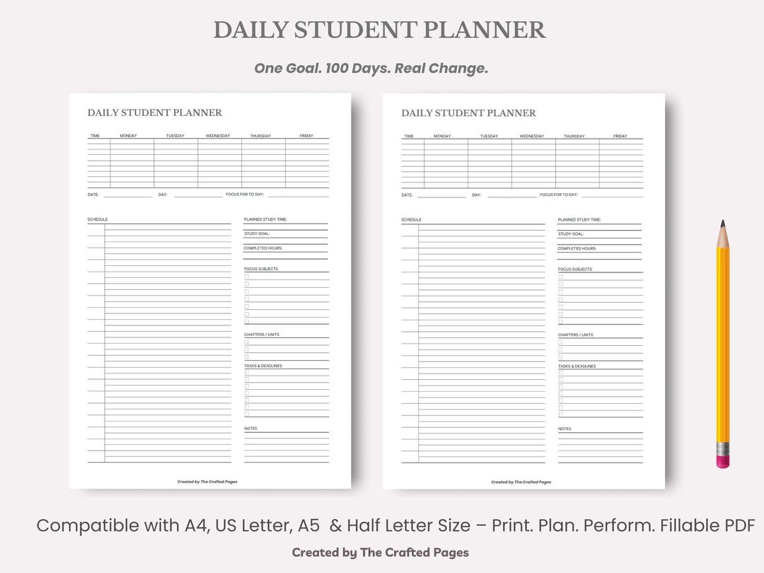 Daily Student Planner: Study Schedule, Goals & Tasks (printable PDF, 4 ...