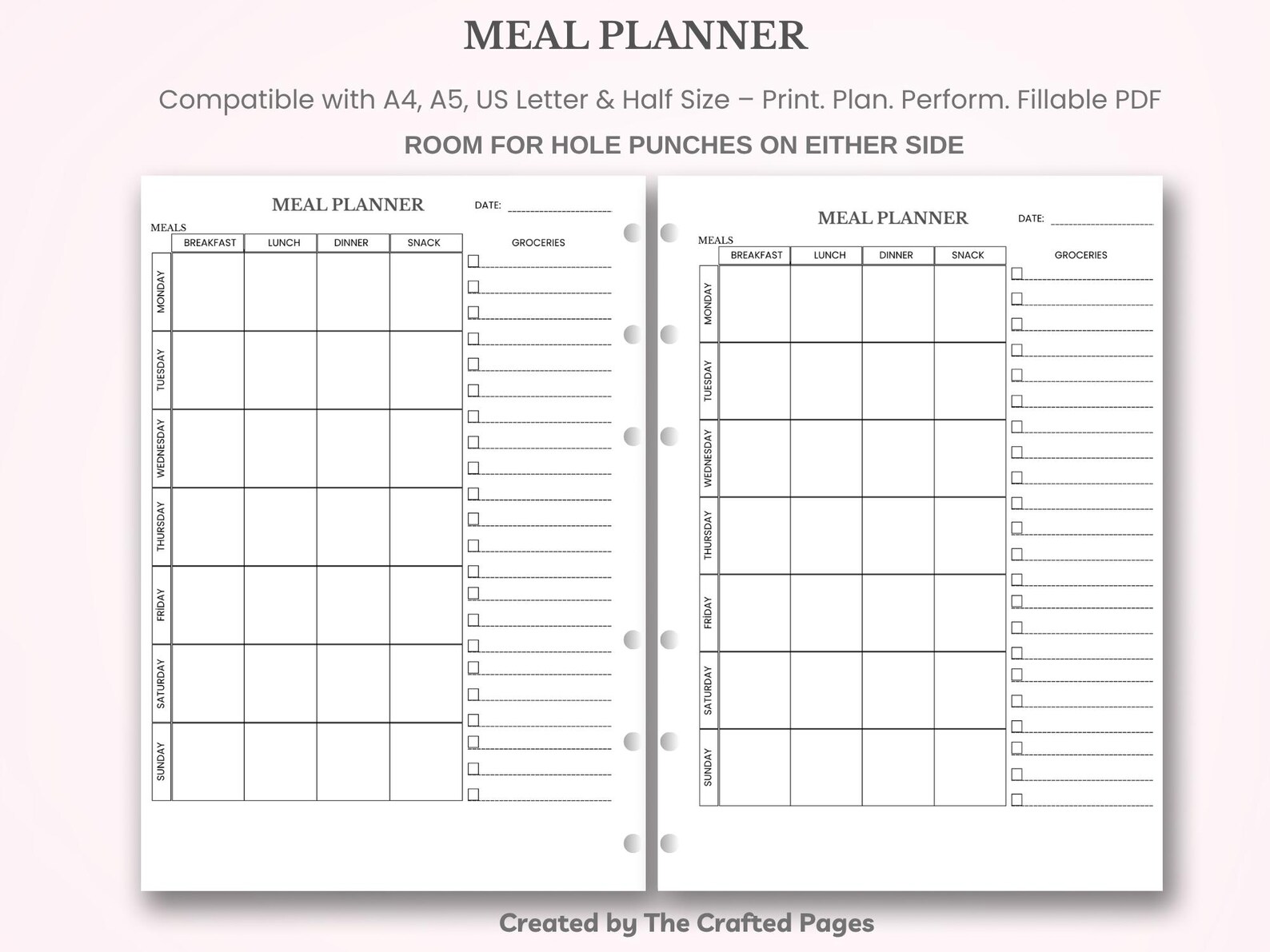 Weekly Meal Planner: 3 Layouts With Grocery List (A4, A5, US Letter ...