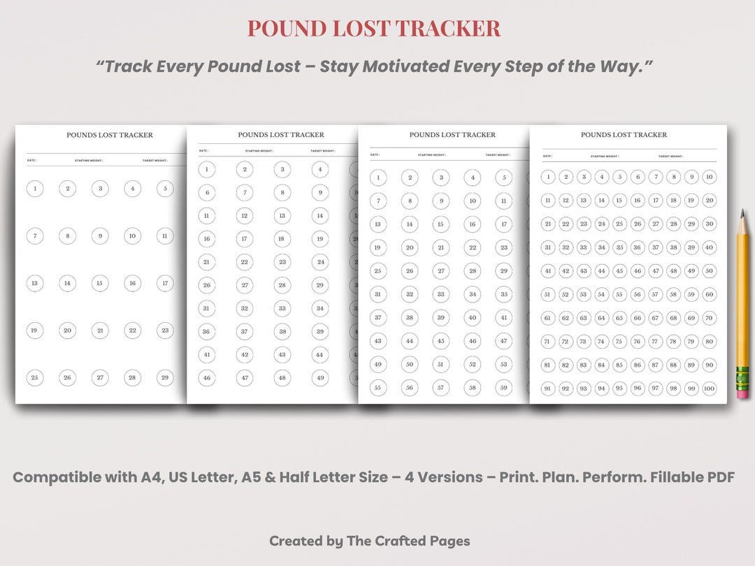 Pound Loss Tracker Printable: Progress Chart - 4 Sizes- 4 Versions - Etsy