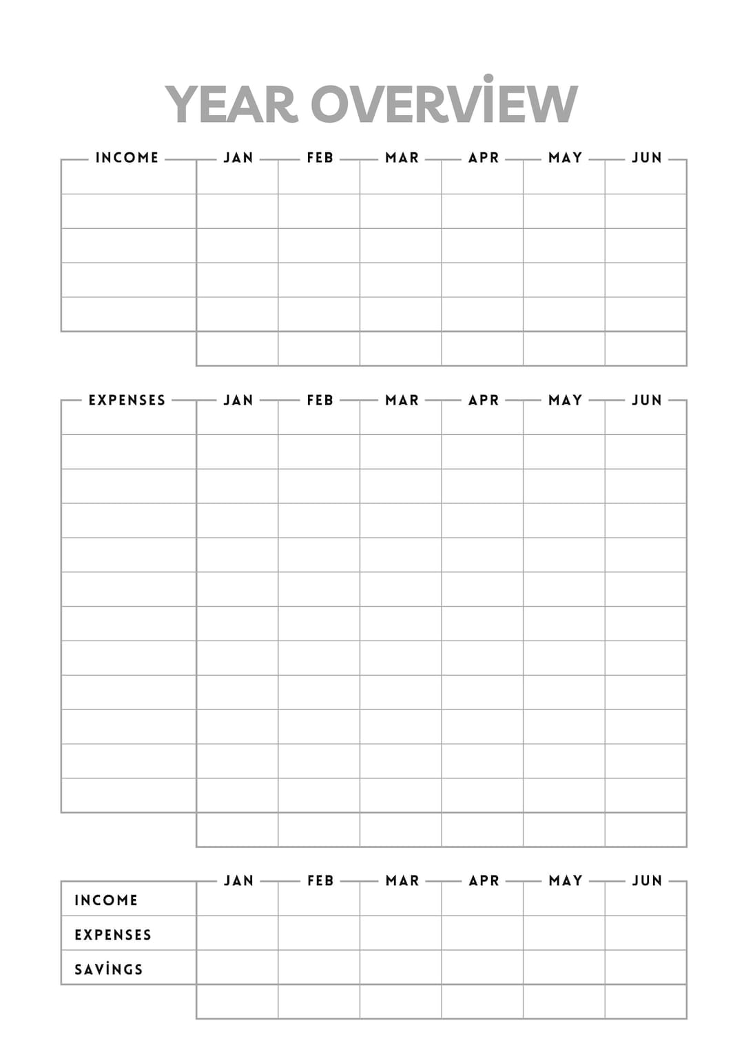 Yearly Overview Planner, Printable Year at a Glance, Year Overview ...