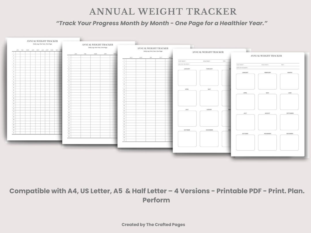 Printable Annual Weight Tracker: 4 Sizes (A4, US Letter, A5, Half ...