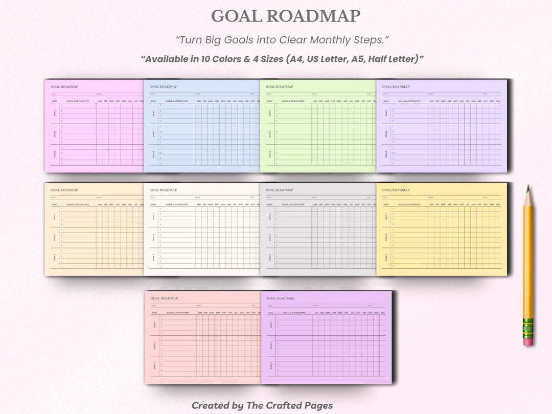 Goal Roadmap – 4 Sizes, 10 Colors – Monthly Goal Tracker - Etsy