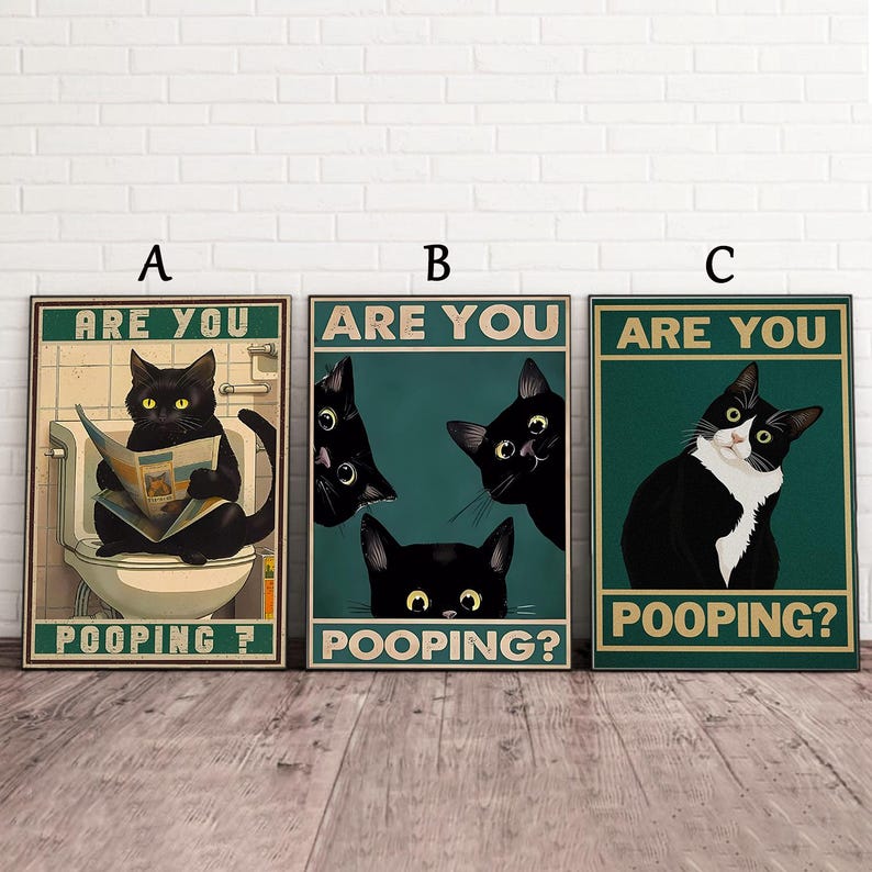 Are You Pooping Poster Cat Wall Art Room Decor Funny Bathroom Poster ...