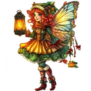 Christmas Elf Princess With Lantern and Wings Magical Winter Fantasy ...