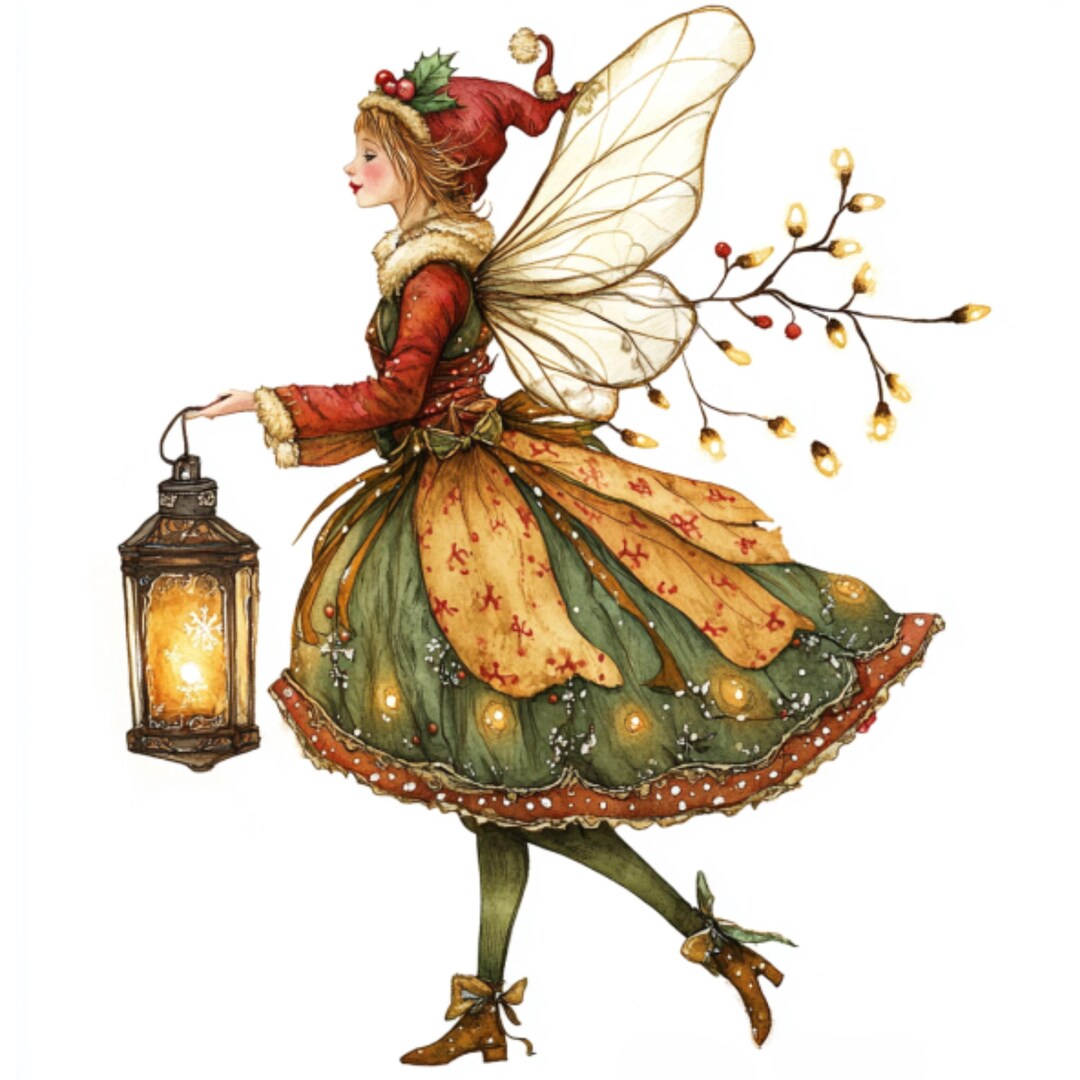 Quirky Christmas Fairies 10 Clip Art Illustration With Lantern Fairy ...