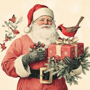 Vintage Santa With Cardinal Clipart Bundle 10 High Res Watercolor Jpgs ...