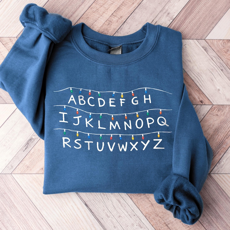 Retro Alphabet Stranger Lights Sweatshirt – 80s Sci-fi Inspired Cozy ...