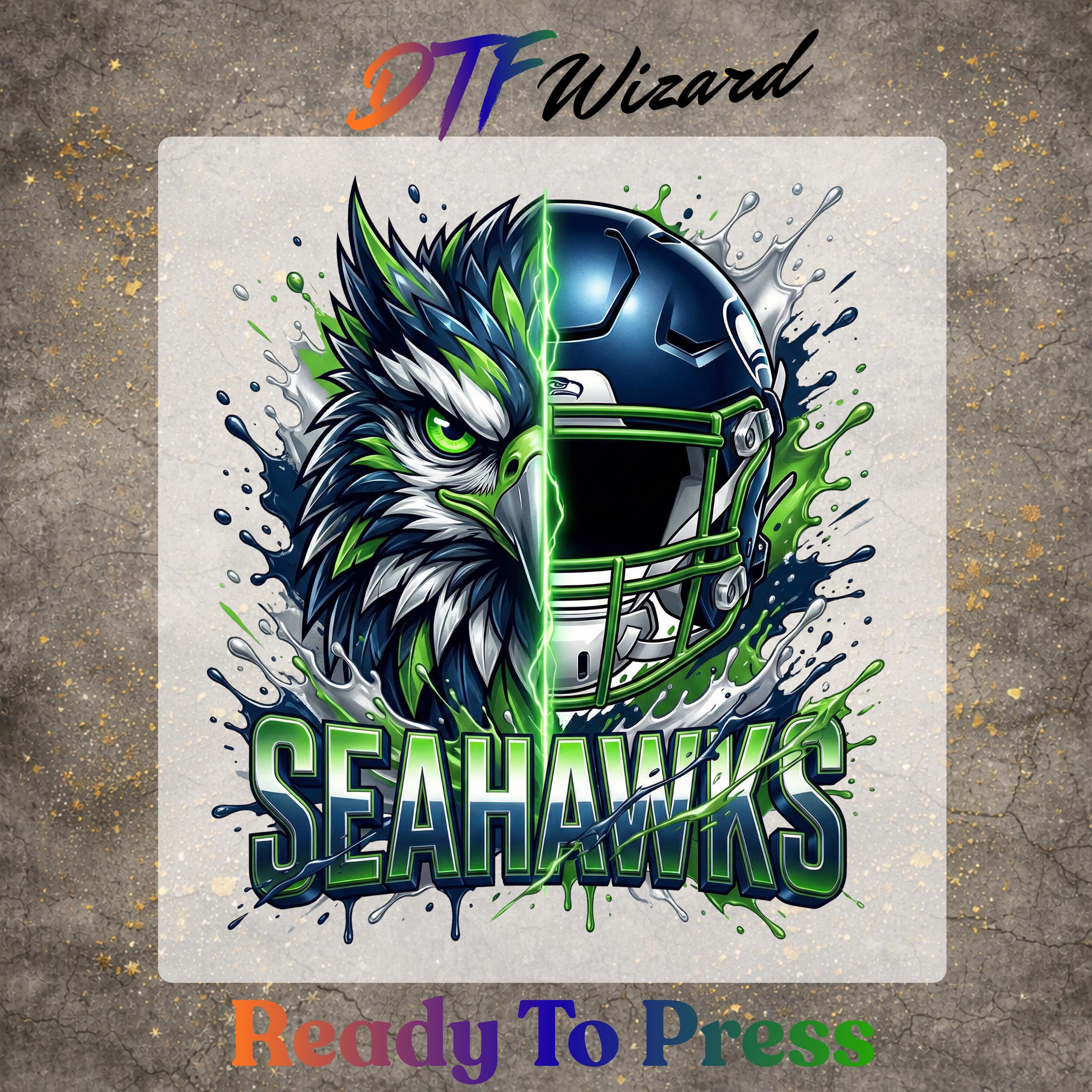 Seattle Seahawks Bird and Helmet DTF Transfer, Navy and Action Green ...