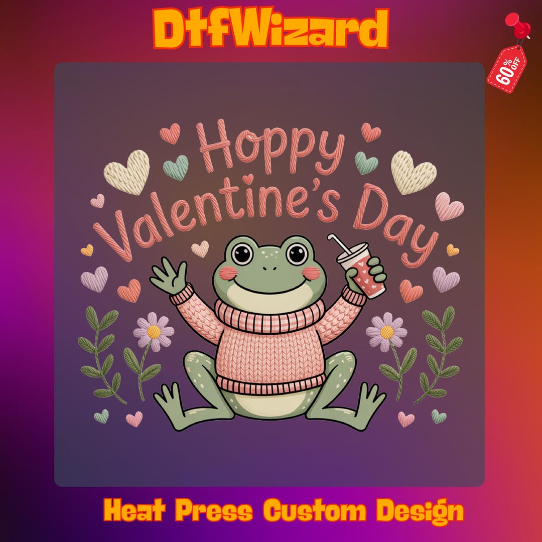 Hoppy Valentine's Day Frog DTF Transfer, Hoppy in Love Frog Matching ...