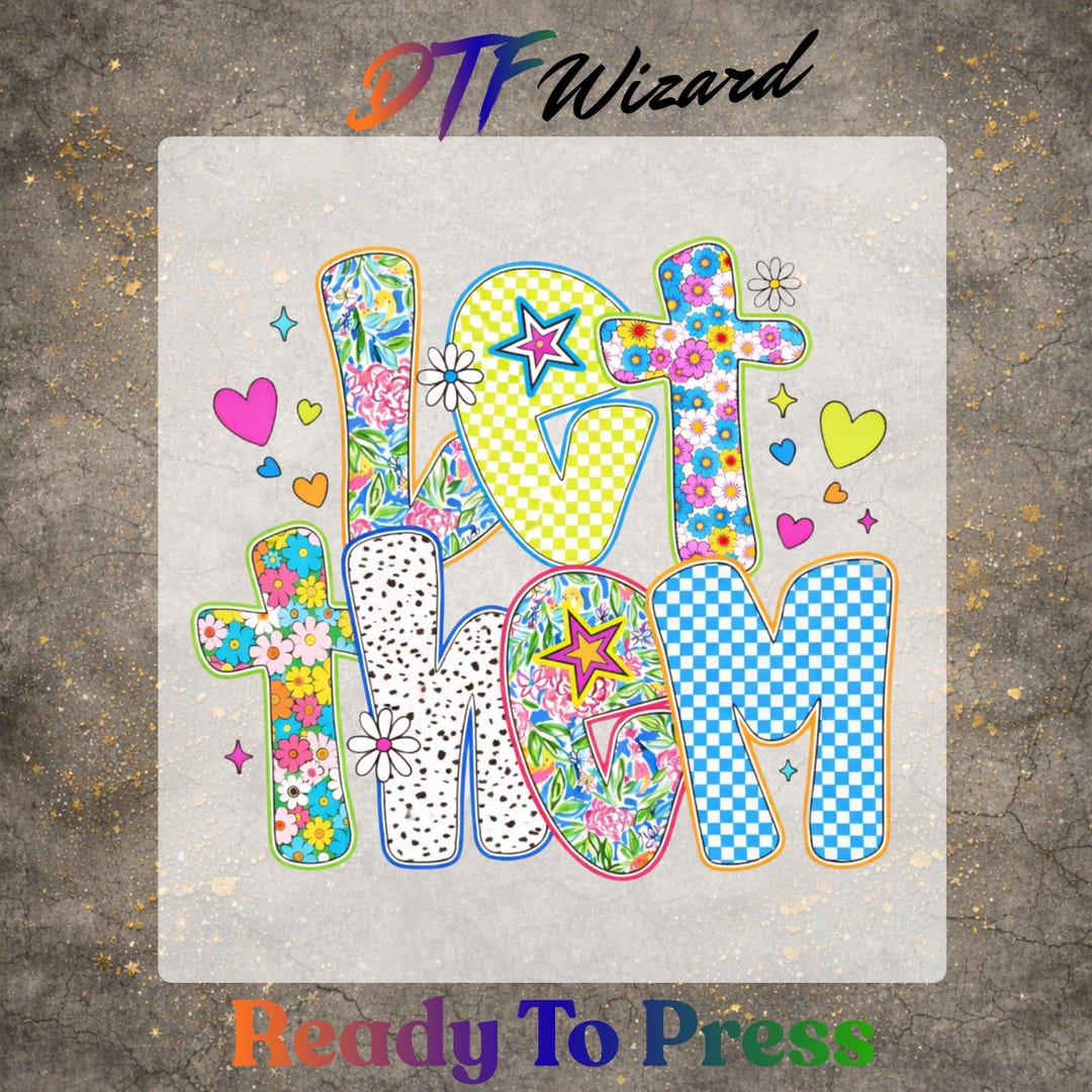 Retro Let Them DTF Transfer, Floral Checkerboard, Preppy Flower Power ...