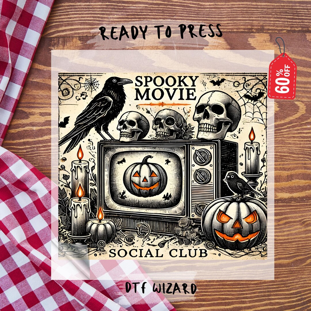 Spooky Movie Social Club Spooky Crow Dtf Transfer, Halloween Vibe Shirt ...