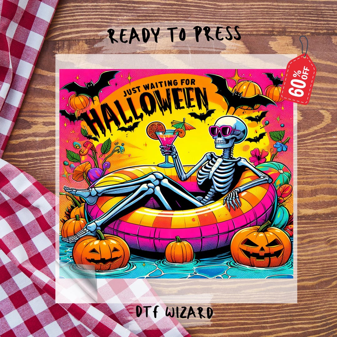 Skeleton in Pool With Margarita Pumkin Dtf Transfer, Just Waiting for ...