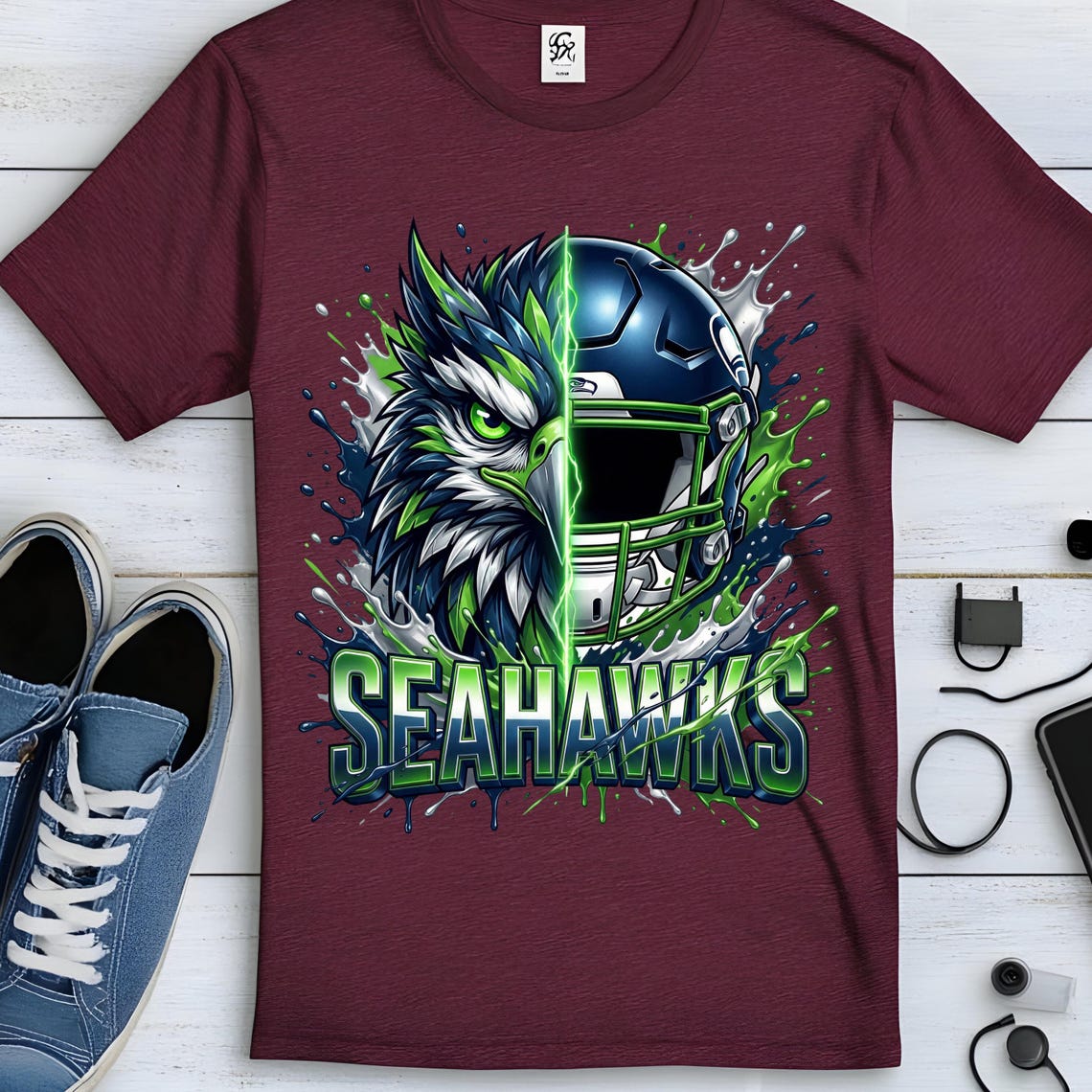 Seattle Seahawks Bird and Helmet DTF Transfer, Navy and Action Green ...