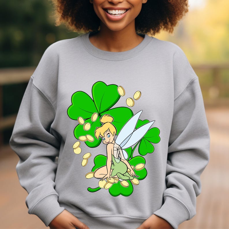 Tinker Bell St Patrick's Day DTF Transfer, Disney Lucky Clover Fairy ...
