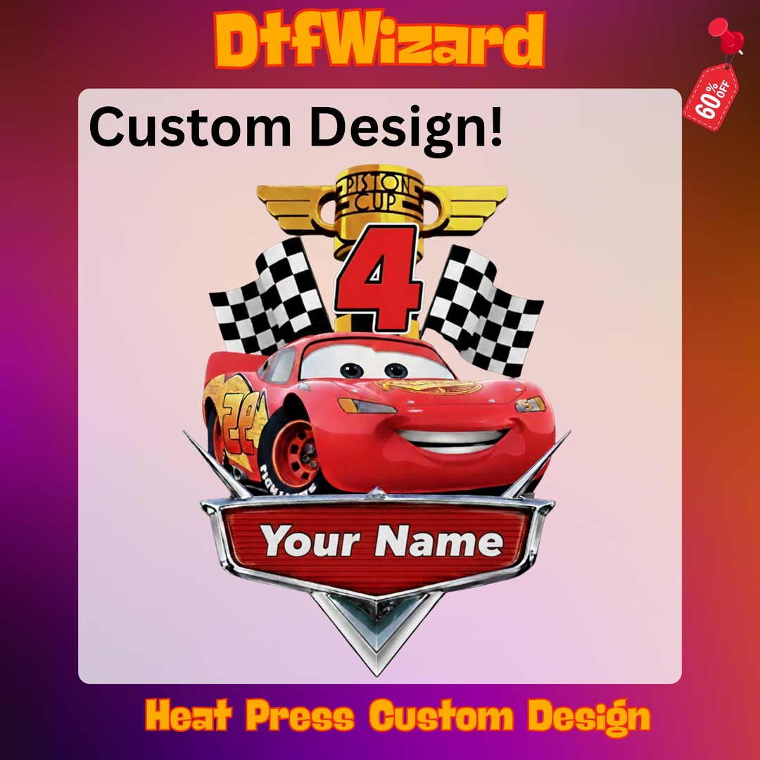 Personalized Cars Birthday DTF Transfer, Disney Red Race Car Character ...