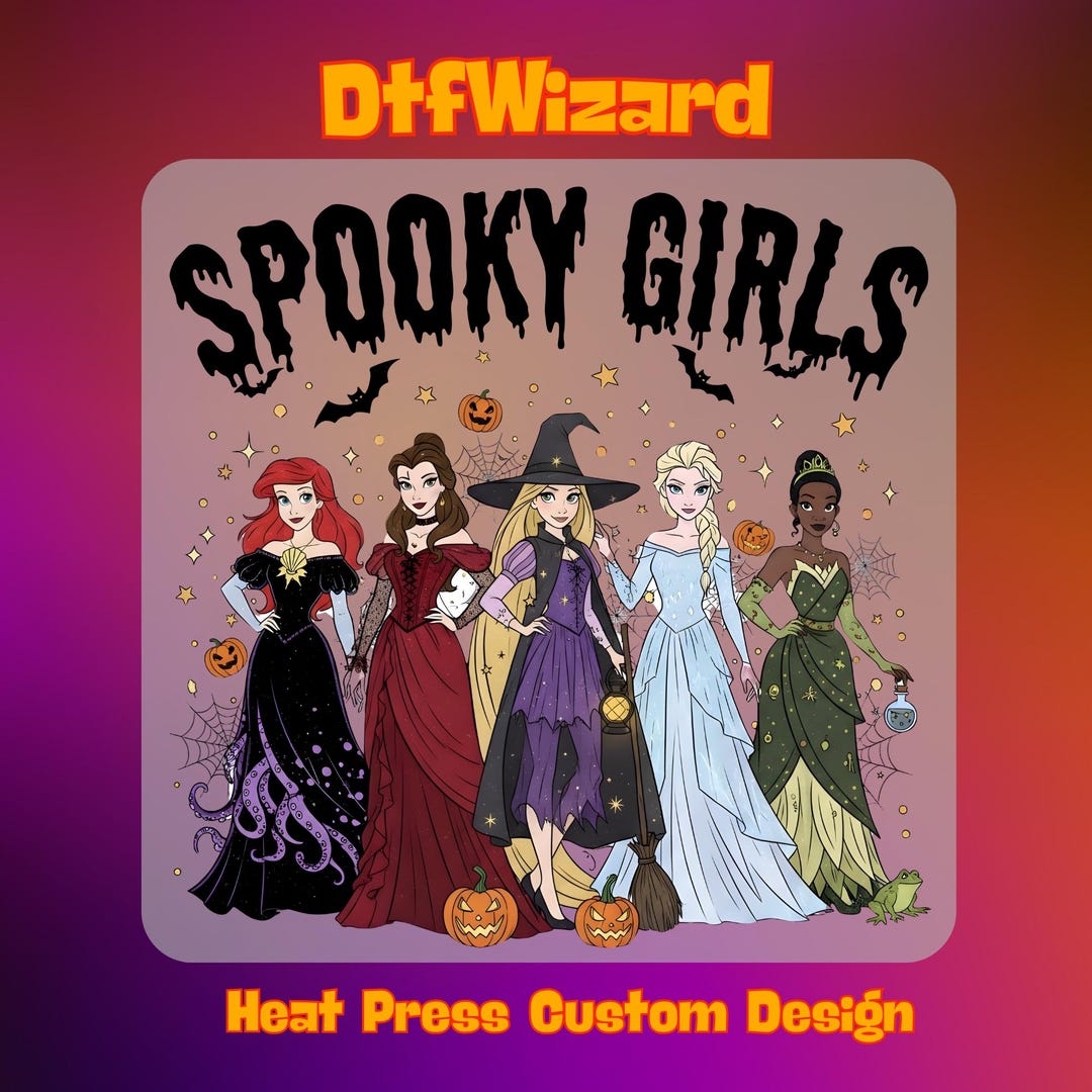 Spooky Girls Halloween Princess Dtf Transfer, Trick or Treat Heat ...