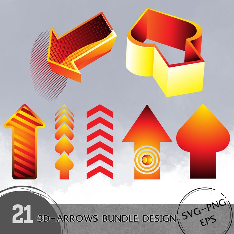 3D Arrow Clipart Bundle SVG PNG EPS | Gradient Arrows for Digital ...