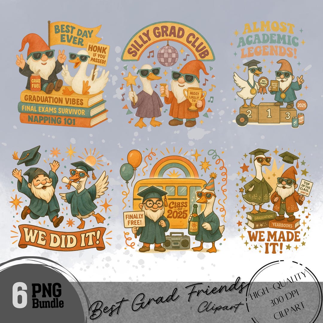 Funny Graduation Clipart Bundle Class of 2025 | Silly Gnome and Goose ...