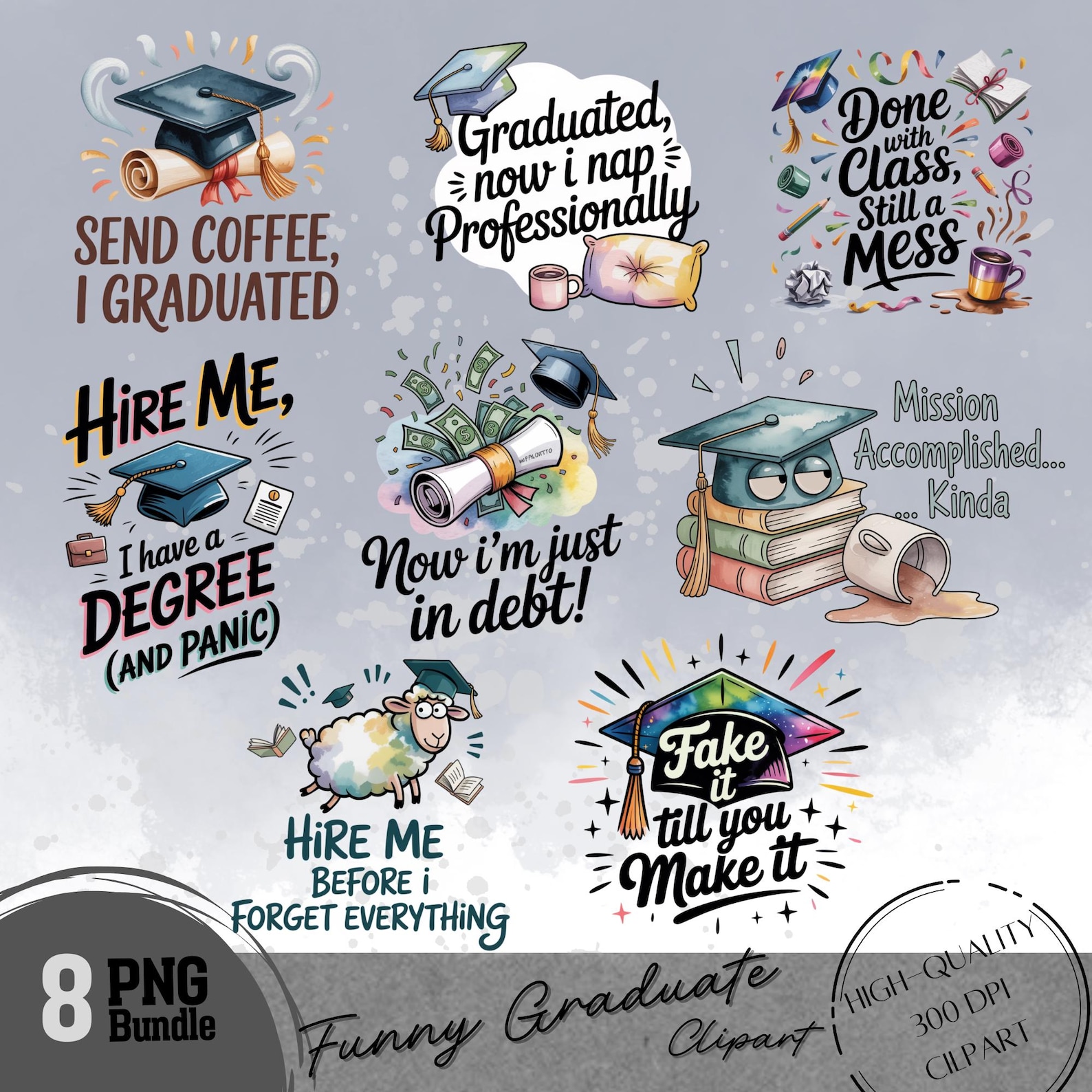 Graduation Quotes Clipart Bundle, Snarky Grad PNG Set - Etsy