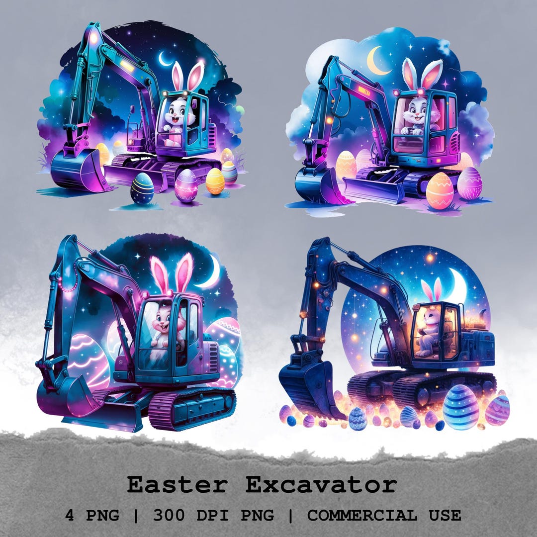 Easter Digger Nighttime Sublimation, Eggs-cavator Construction Digger ...