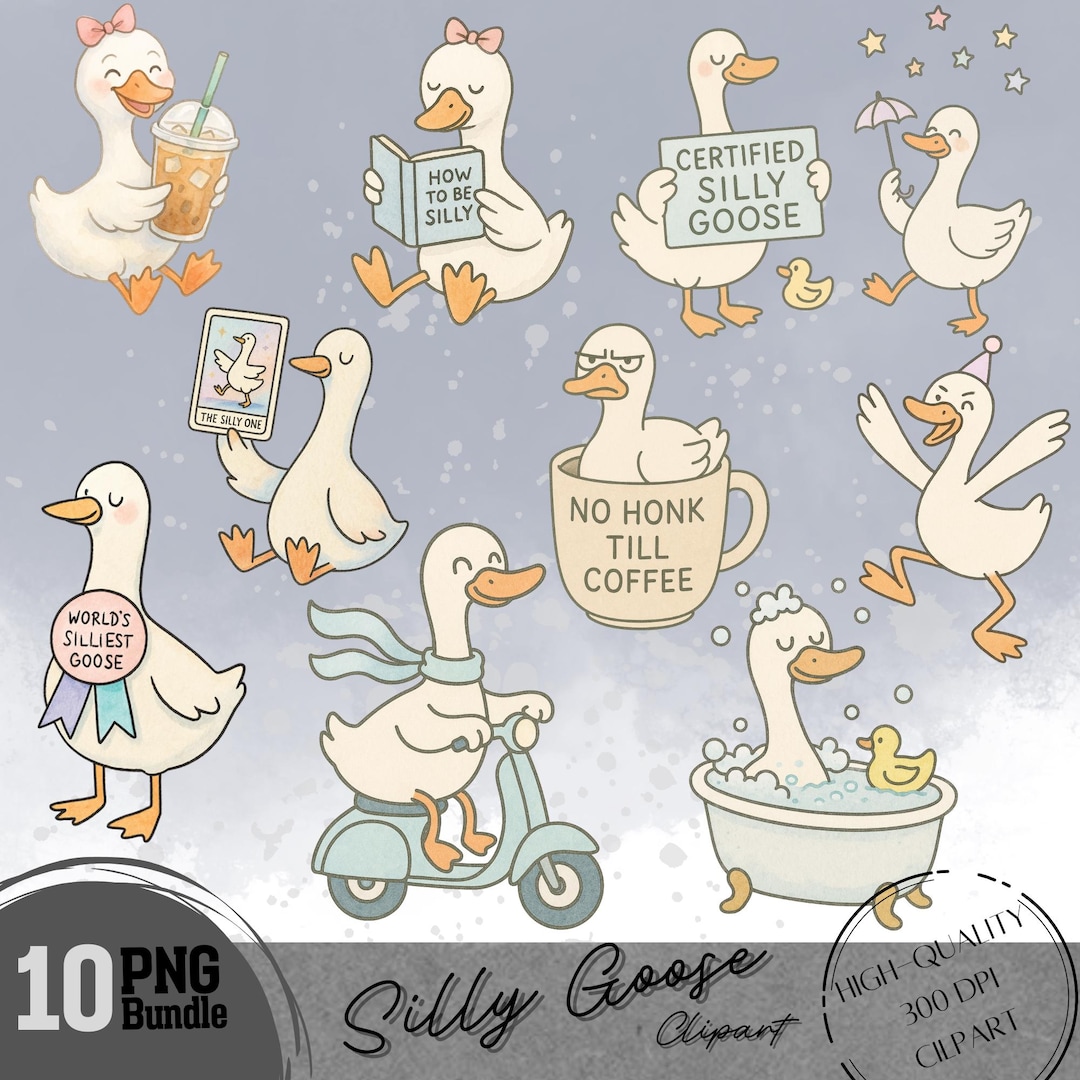 Funny Silly Goose Clipart Bundle PNG | Cute Goose Quotes Sublimation ...