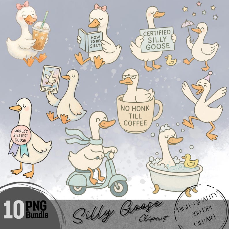 Funny Silly Goose Clipart Bundle PNG | Cute Goose Quotes Sublimation ...