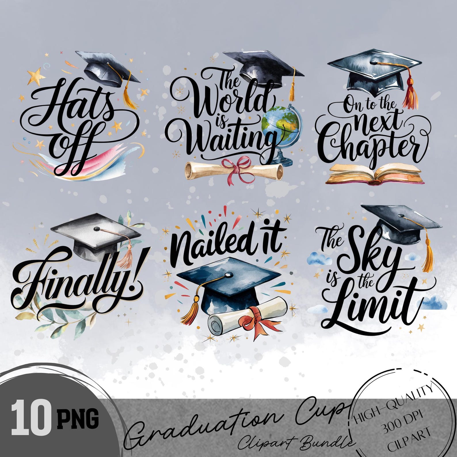 Graduation Cap Clipart Bundle, Graduation Quote PNG, Senior 2025 ...