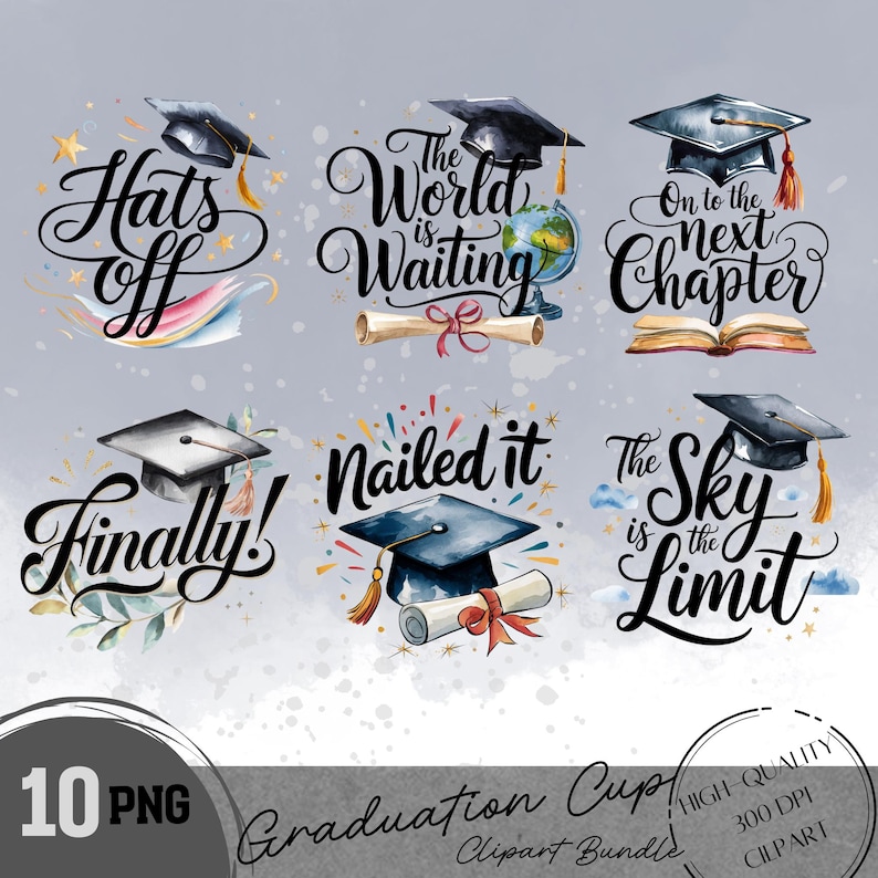 Watercolor Graduation Cap Clipart, Senior 2025 PNG Bundle - Etsy