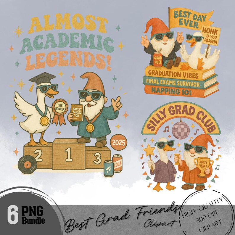Funny Graduation Clipart Bundle Class of 2025 | Silly Gnome and Goose ...