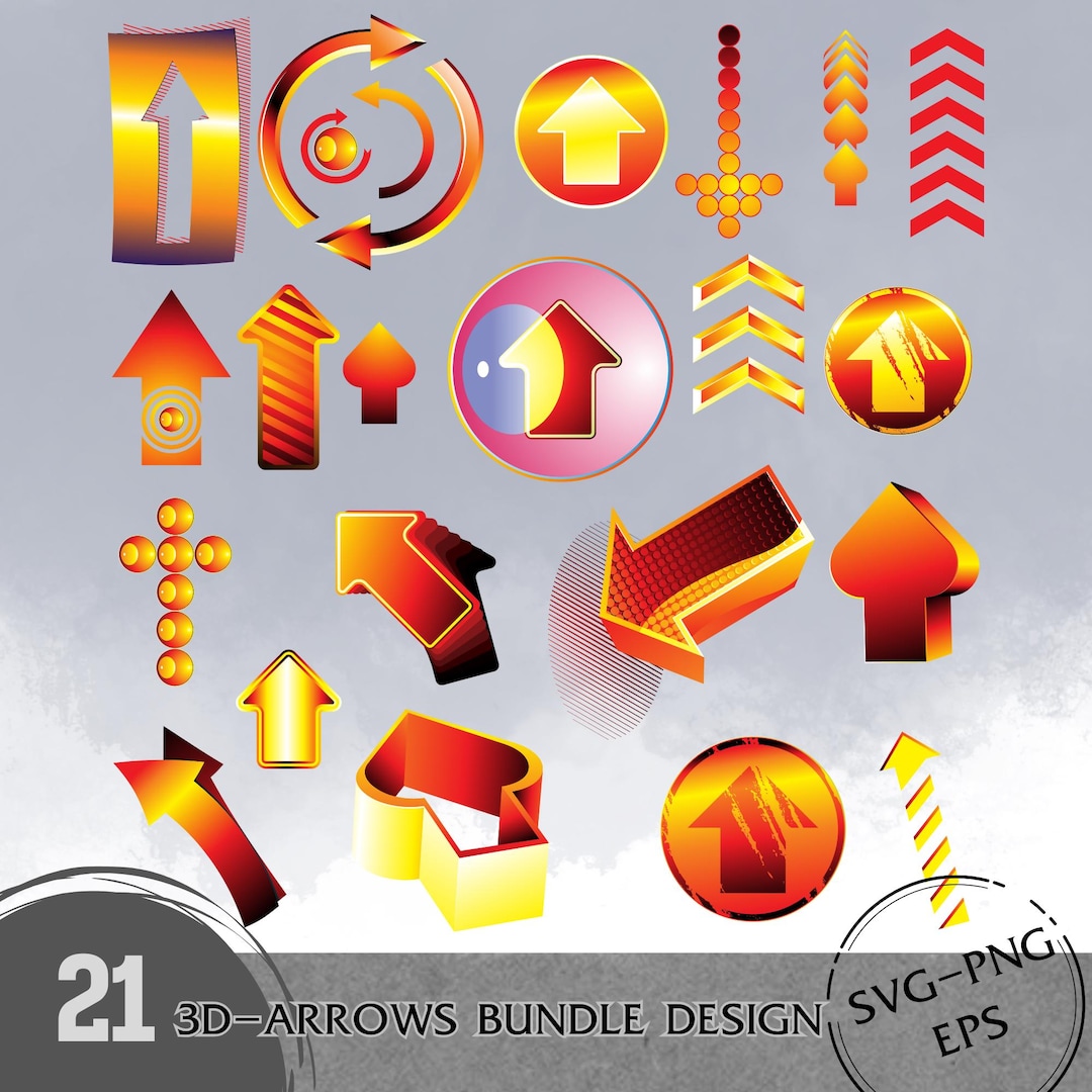 3D Arrow Clipart Bundle SVG PNG EPS | Gradient Arrows for Digital ...