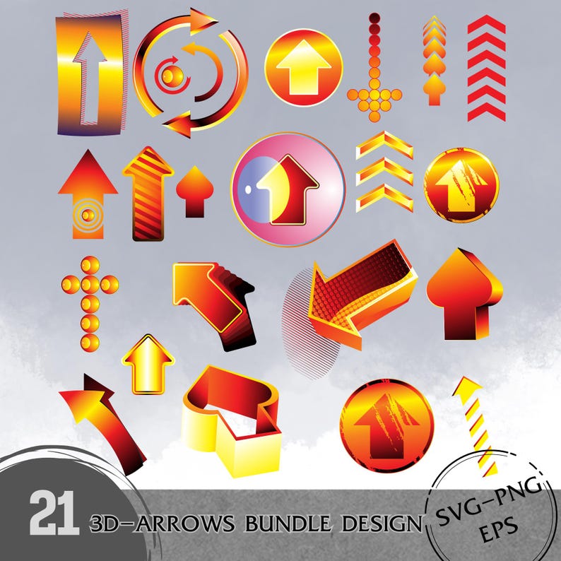 3D Arrow Clipart Bundle SVG PNG EPS | Gradient Arrows for Digital ...