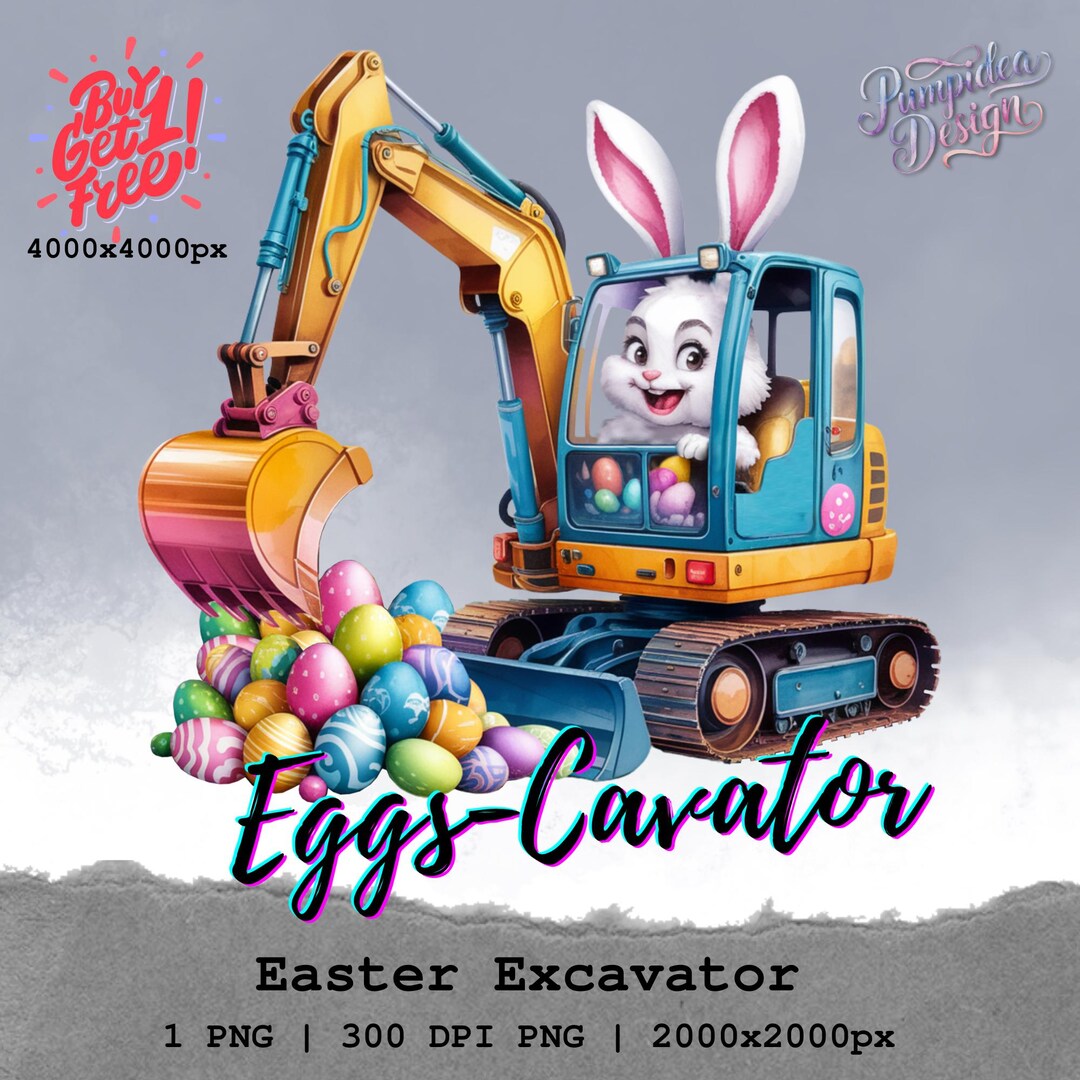 Easter Excavator PNG, Eggs-cavator Digger Truck Clipart - Etsy