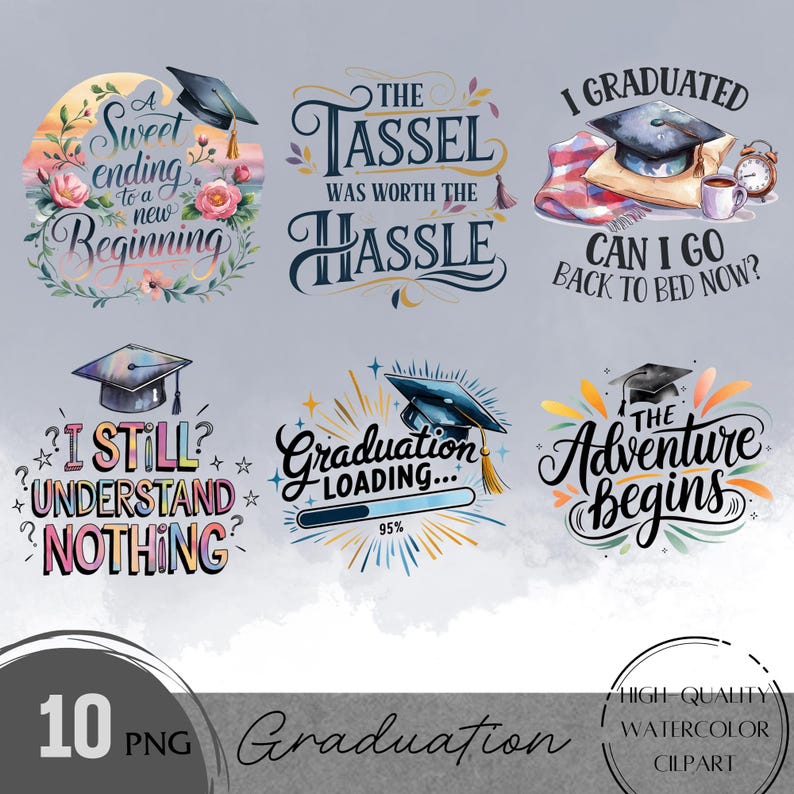 Graduation Cap Clipart Bundle | Class of 2025 PNG | Funny Watercolor ...