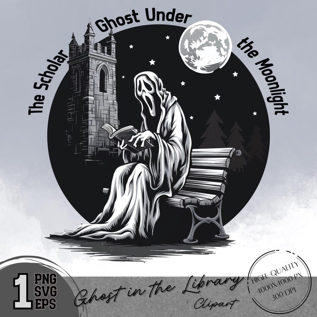 Scholar Ghost Reading Clipart | Halloween Gothic PNG | Spooky Ghost ...