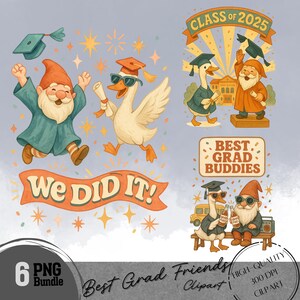 Graduation Gnome and Goose Clipart Bundle Class of 2025 | Retro Grad ...