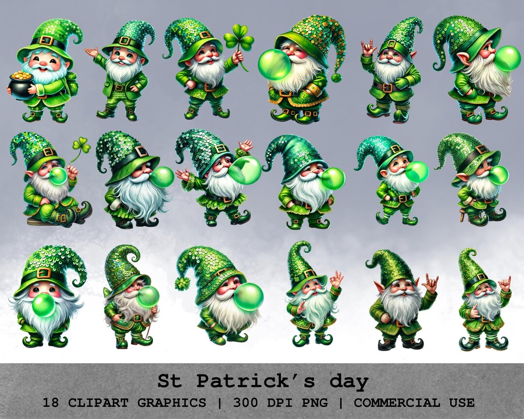 18 PNG, St. Patrick's Day Gnome PNG, Cute Gnome Clipart, Lucky Gnome ...