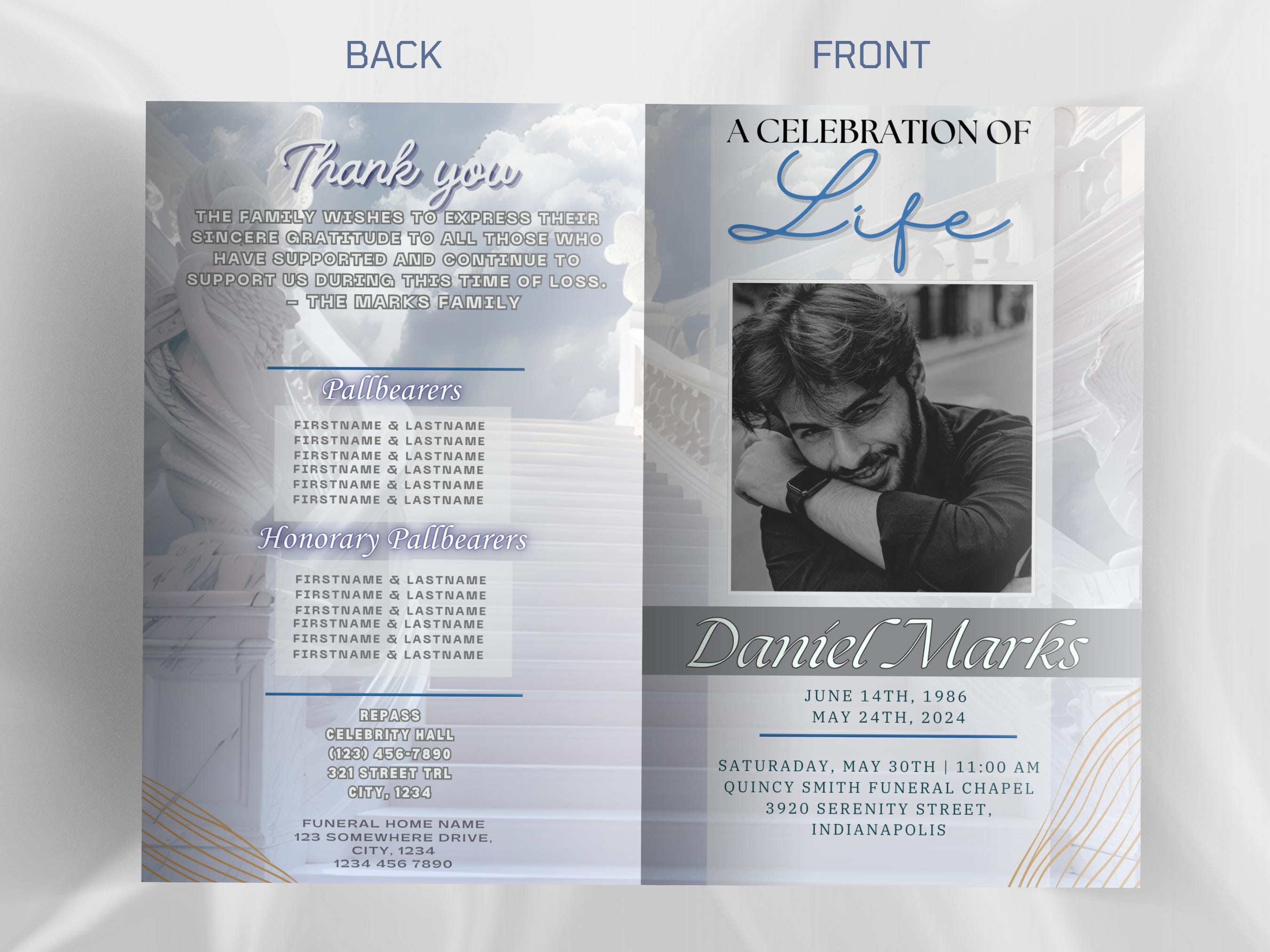 White Heaven Funeral Program Template | 8.5"x11" Funeral Memorial ...