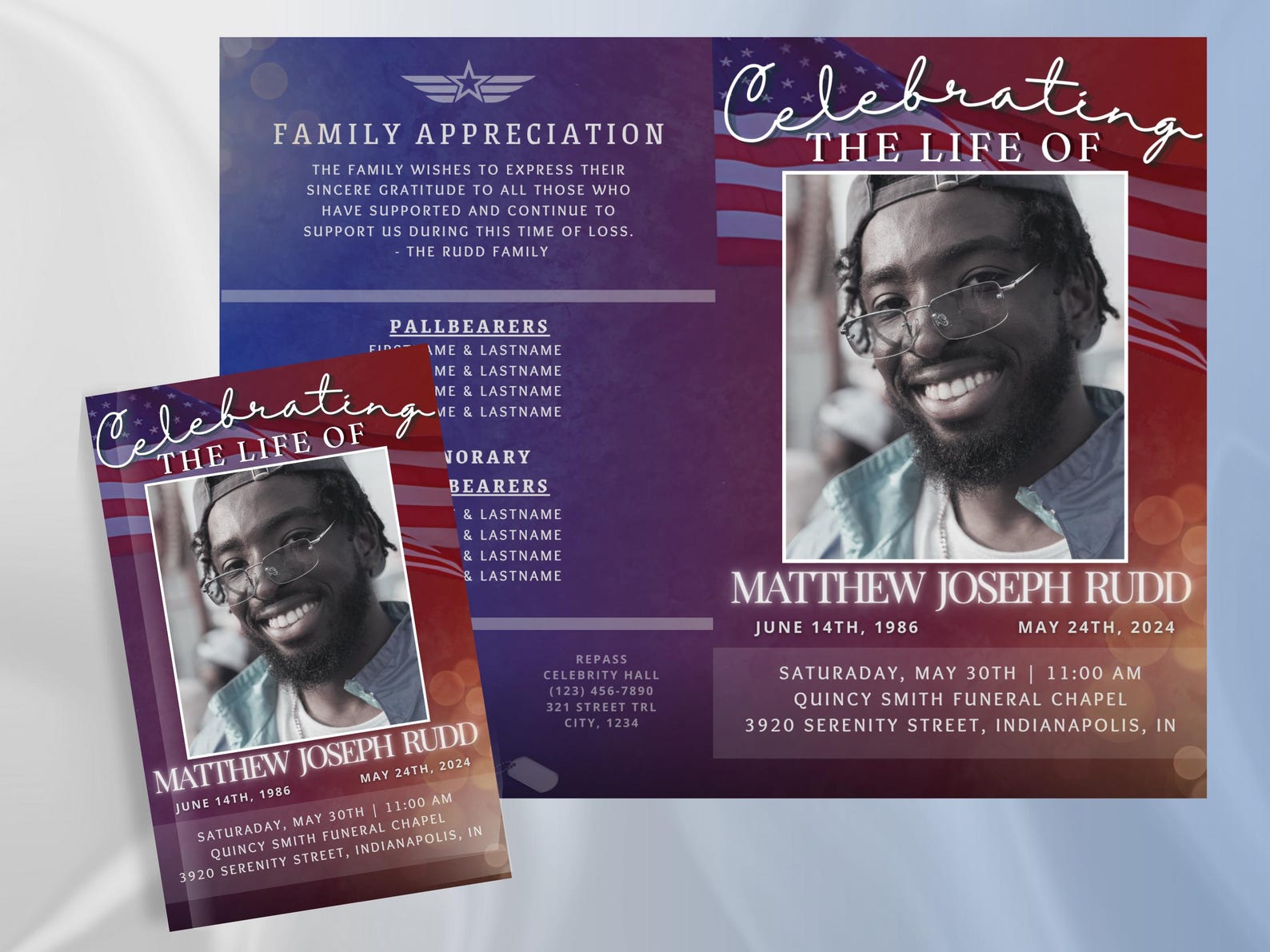 Patriotic Army Program Template | 8.5"x11" Funeral Memorial ...