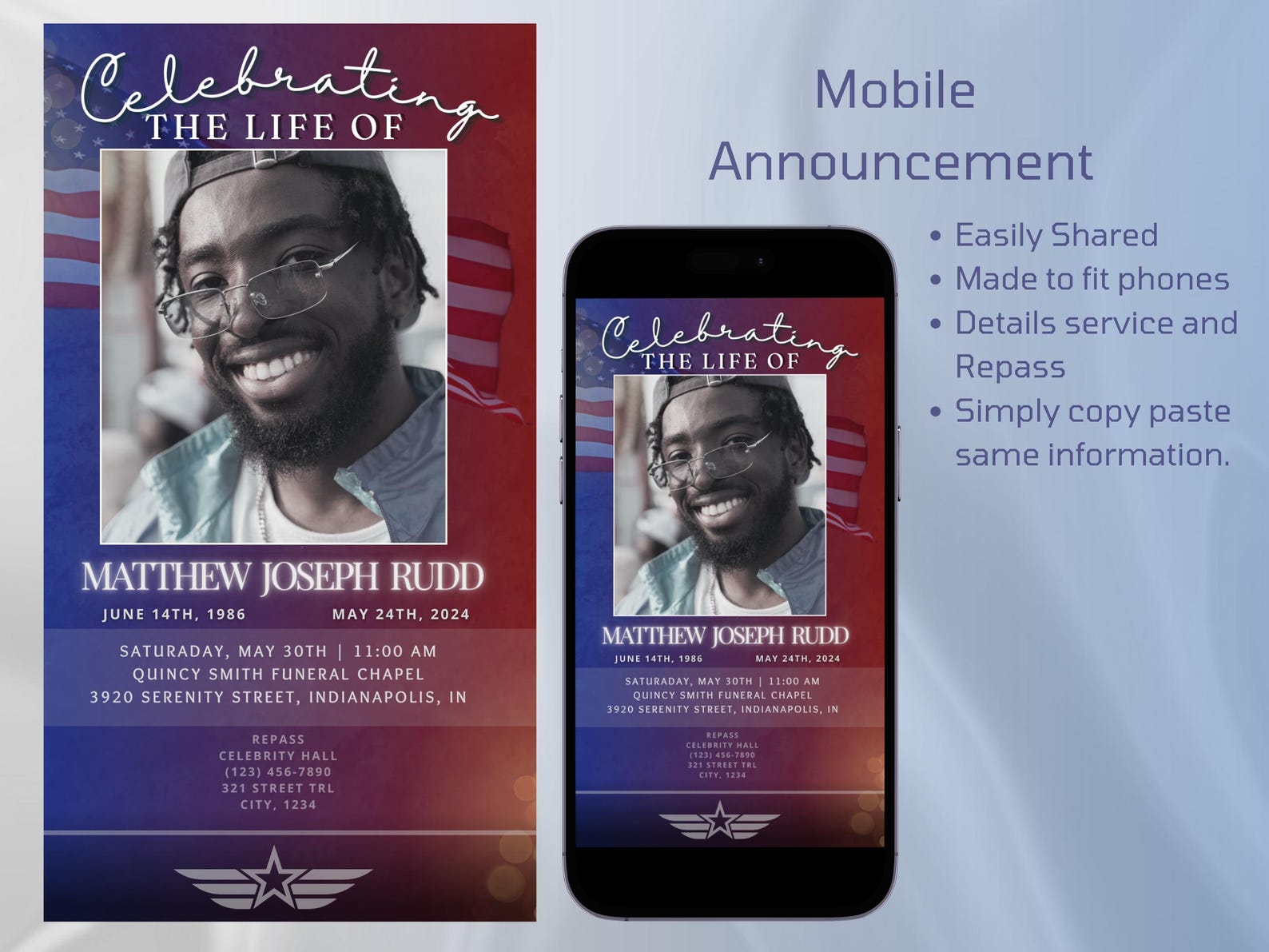 Patriotic Army Program Template | 8.5"x11" Funeral Memorial ...