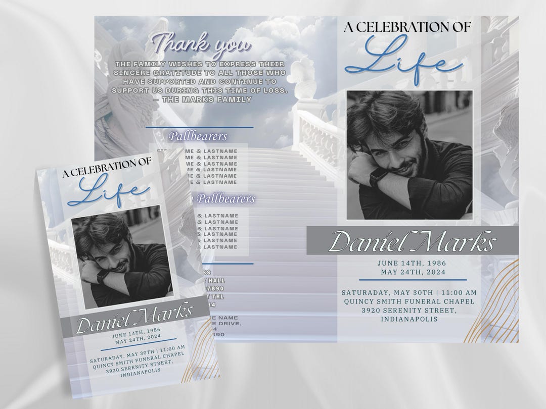 White Heaven Funeral Program Template | 8.5"x11" Funeral Memorial ...