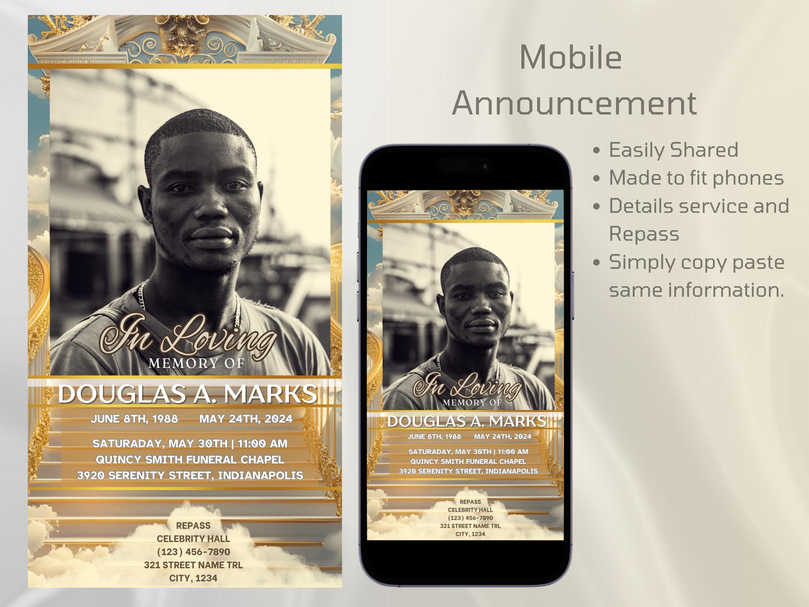 Golden Heaven Funeral Program Template 8.5x11 Funeral Memorial ...