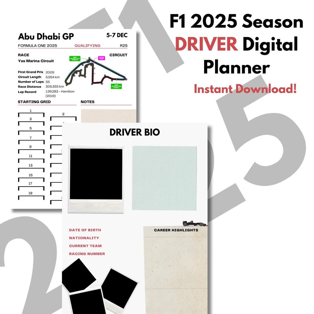 F1 Driver Journal 2025 | Formula 1 | Digital Planner F1 2025 | Ferrari ...