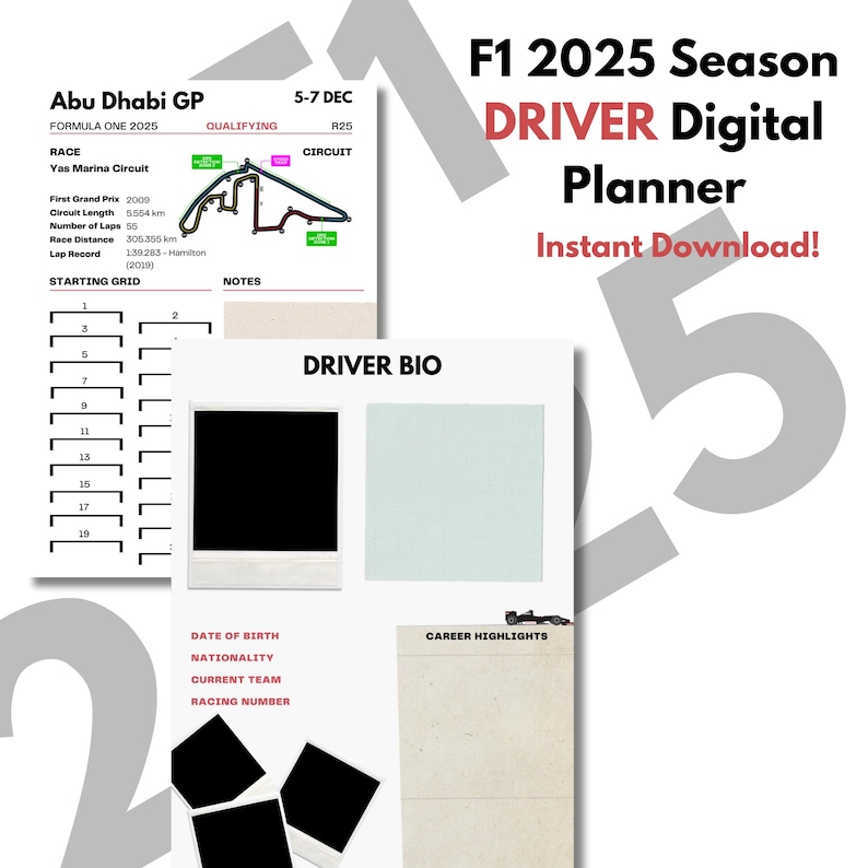 F1 Driver Journal 2025 | Formula 1 | Digital Planner F1 2025 | Ferrari ...